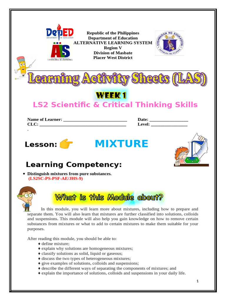 LS2 Modules With Worksheets Mixture | PDF | Mixture | Colloid