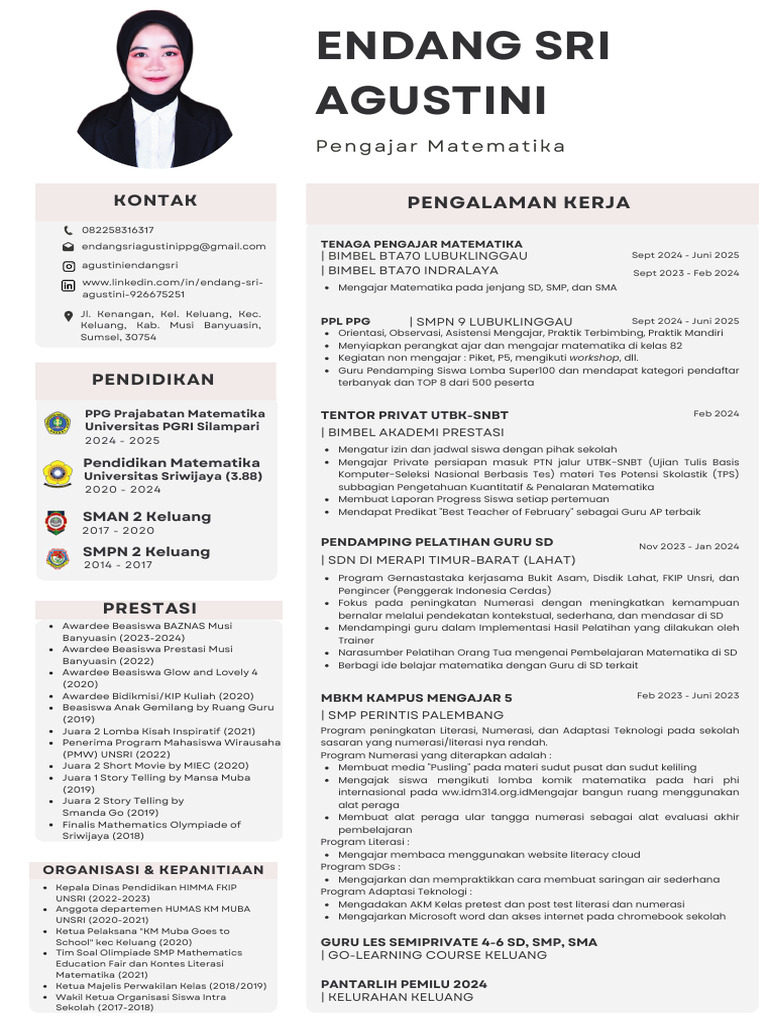 CV Endang Sri Agustini - PPG | PDF