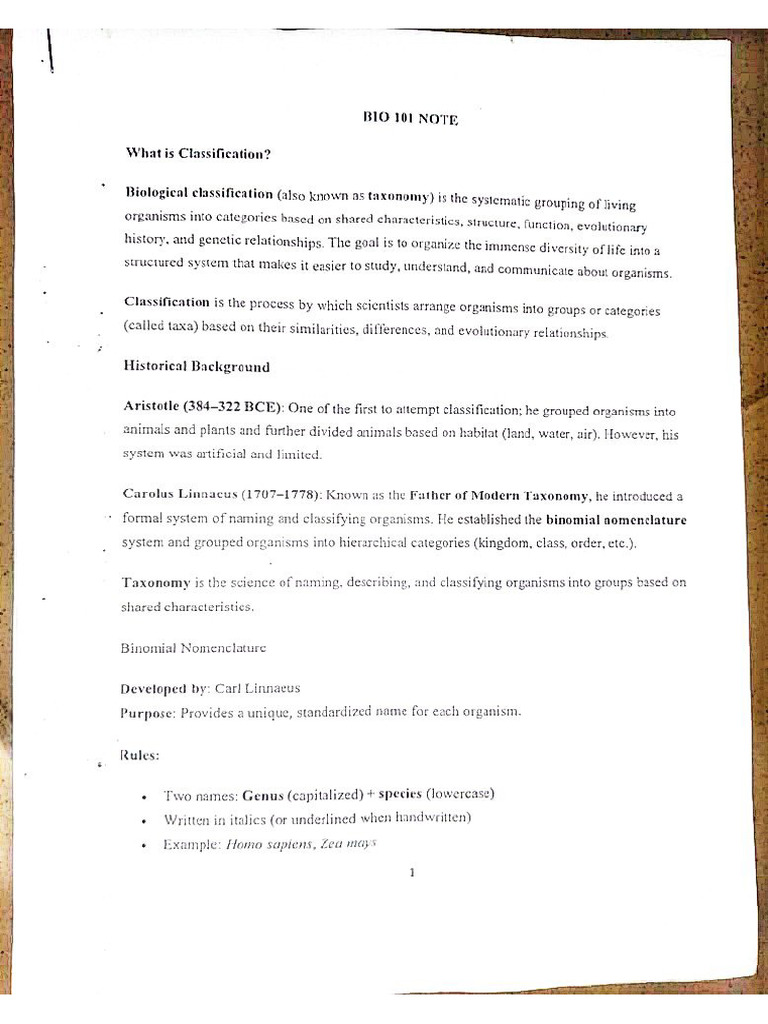 Bio 101 ... Hand Out | PDF