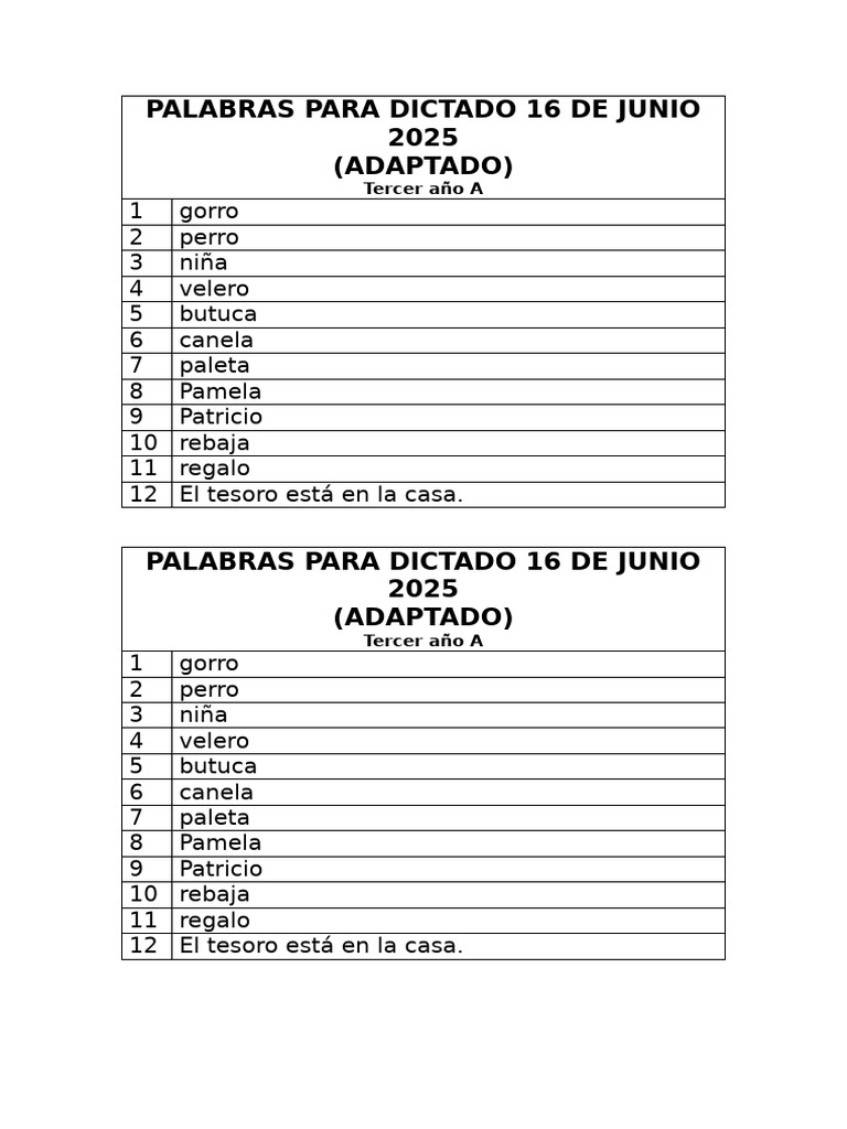 Dictado para Tercer Grado de Primaria | PDF