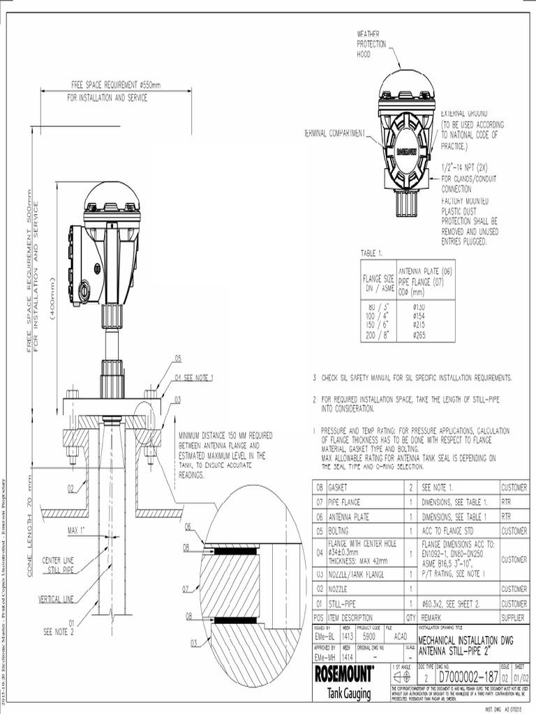 Drawing +2 Inch+Still Pipe+Antenna+ +rosemount | PDF