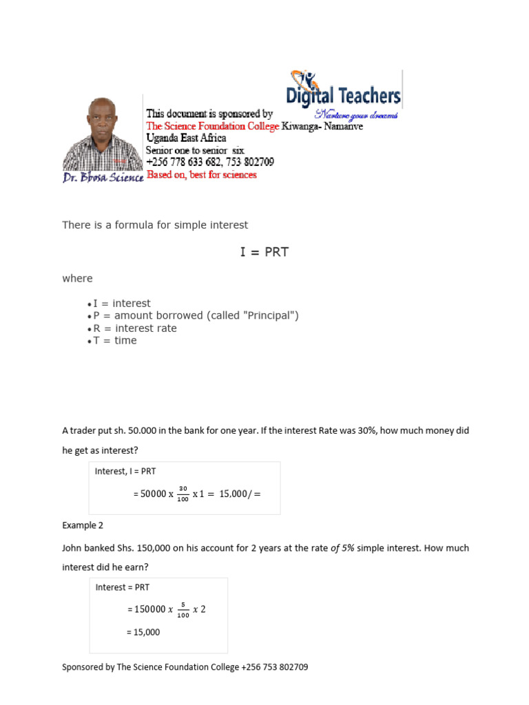 Simple Interest Calculation Guide | PDF | Interest | Interest Rates