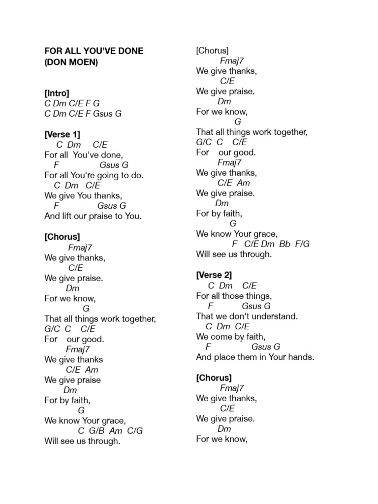 For All You've Done Chords (Don Moen) | PDF | Song Structure | Musical ...
