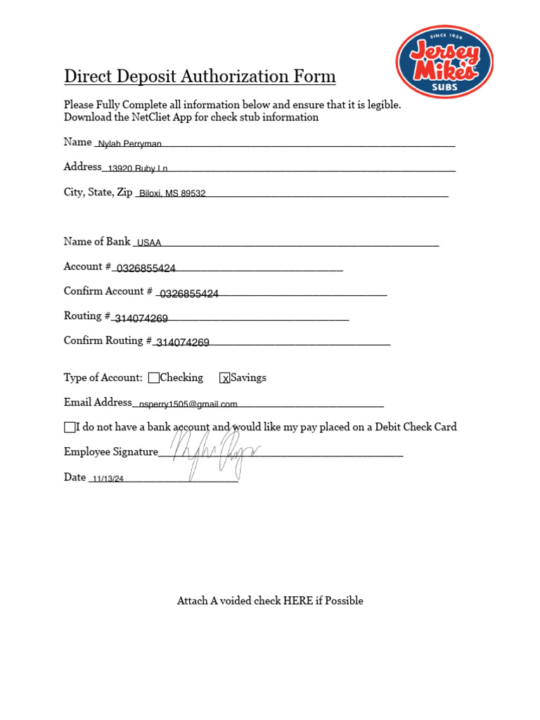 Direct Deposit Authorization Form | PDF
