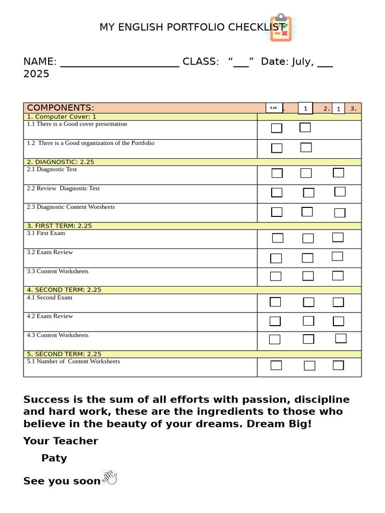 English Portfolio Checklist Guide | PDF