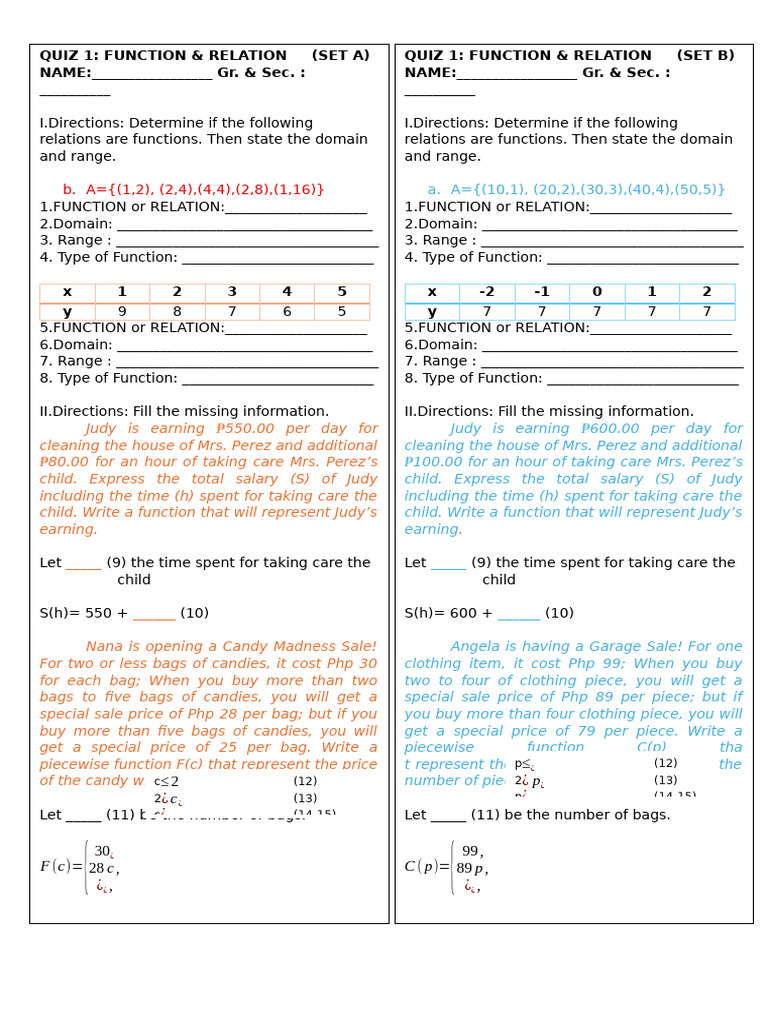QUIZ Functions and Relations | PDF | Chess | Chess Theory