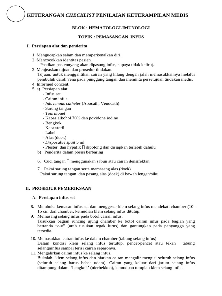 Prosedur Pemasangan Infus Medis | PDF