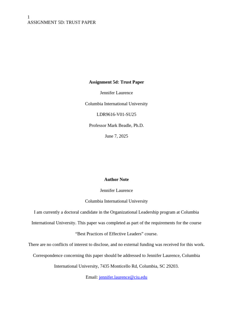 Assignment 5D - Trust Paper, Laurence-Jennifer | PDF | Leadership ...