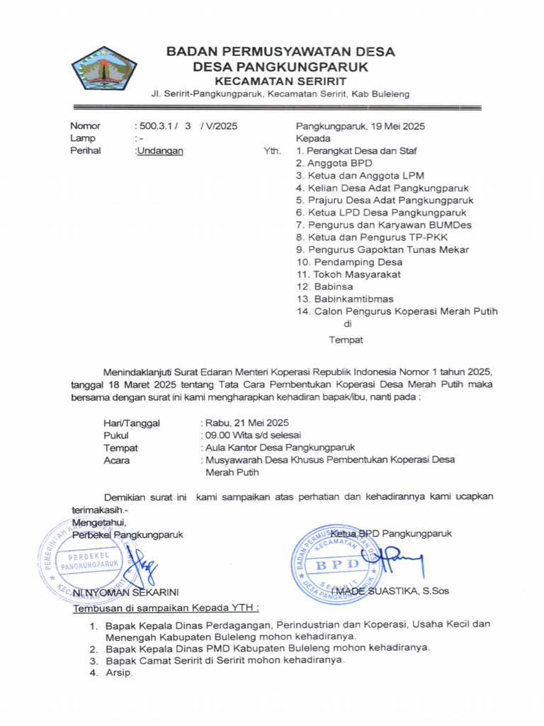 Undangan Musdes Koperasi Merah Putih | PDF