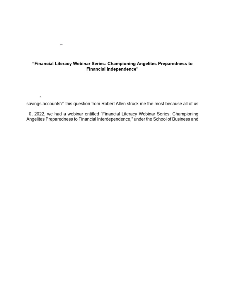 Reflection Financial Literacy Webinar (Castro, Yya Tricia) | PDF ...