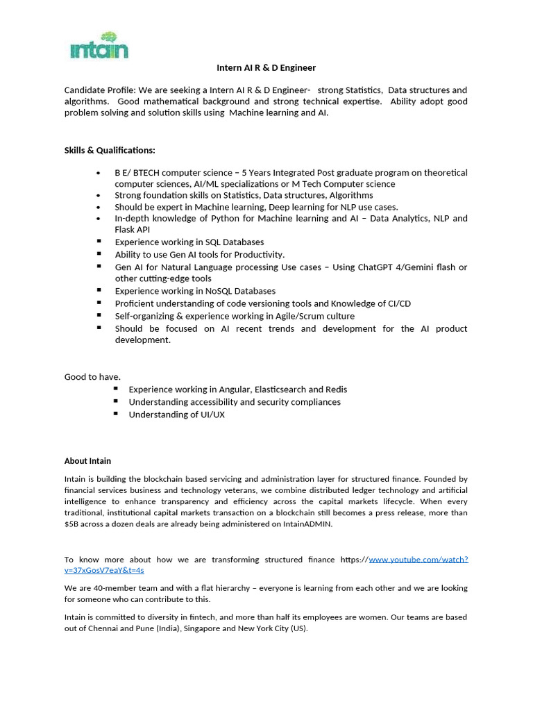 AI Intern JD | PDF | Artificial Intelligence | Intelligence (AI) & Semantics