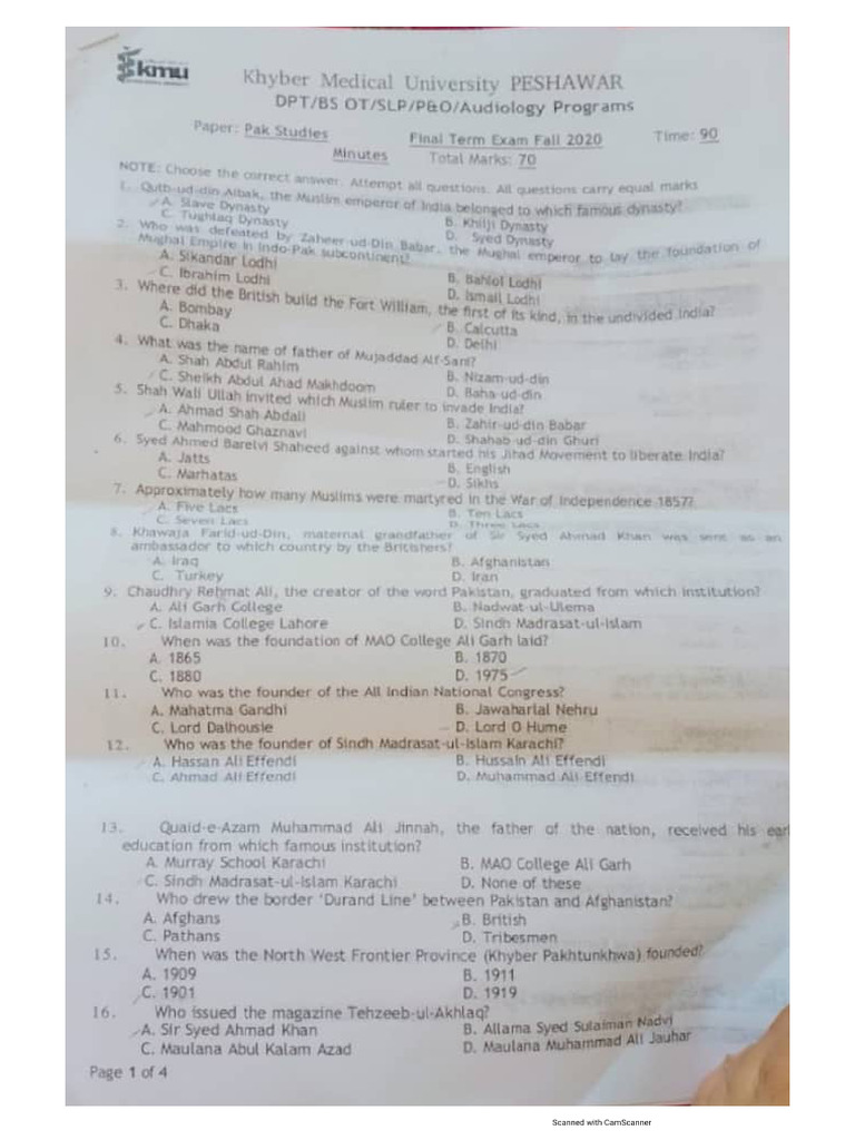 Pak Study.. (KMU) ..2020.. Paper. (English) .. | PDF