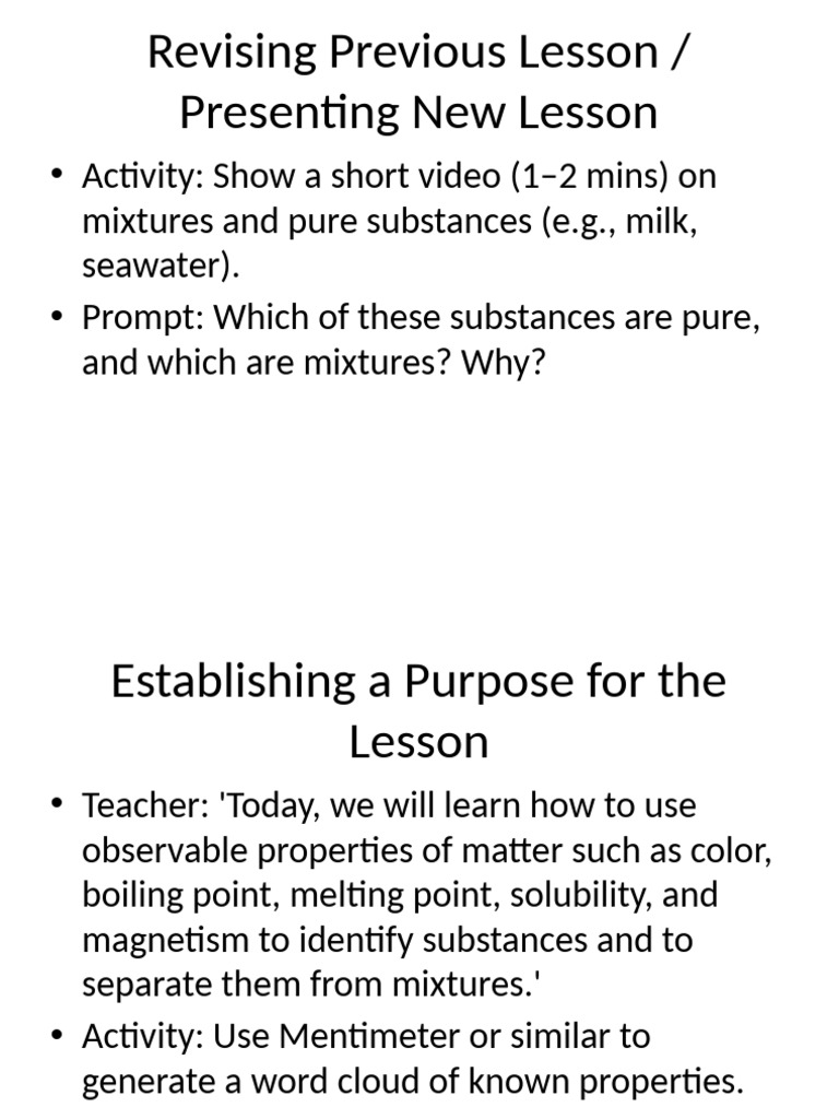 Mixture Separation Lesson Plan | PDF | Mixture | Distillation