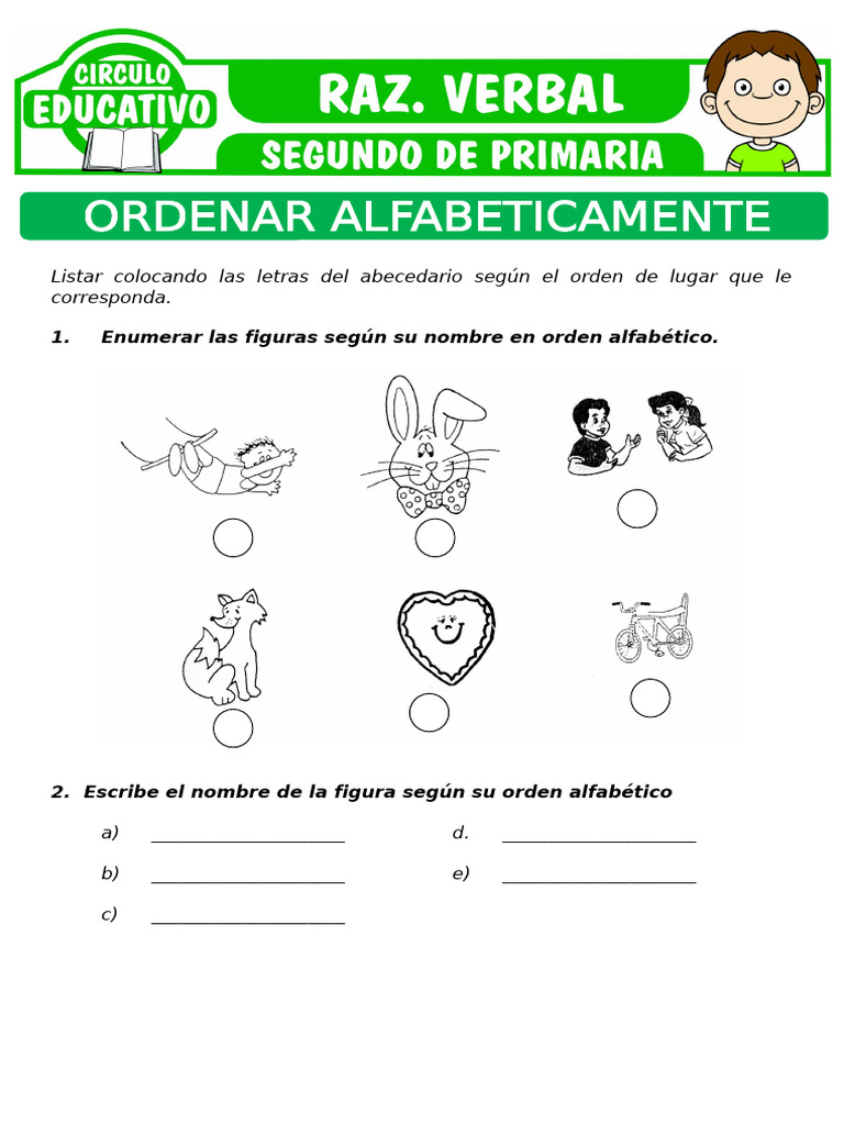 Ejercicios de Orden Alfabético para Niños | PDF