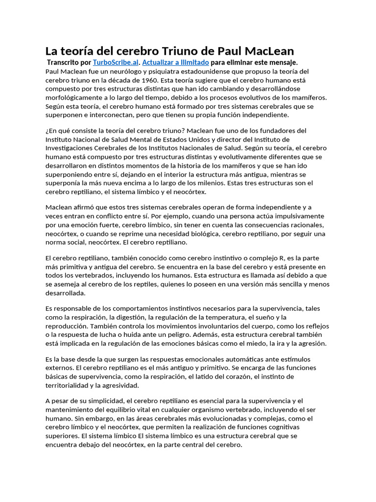 Teoría del Cerebro Triuno de MacLean | PDF | Sistema límbico | Cerebro