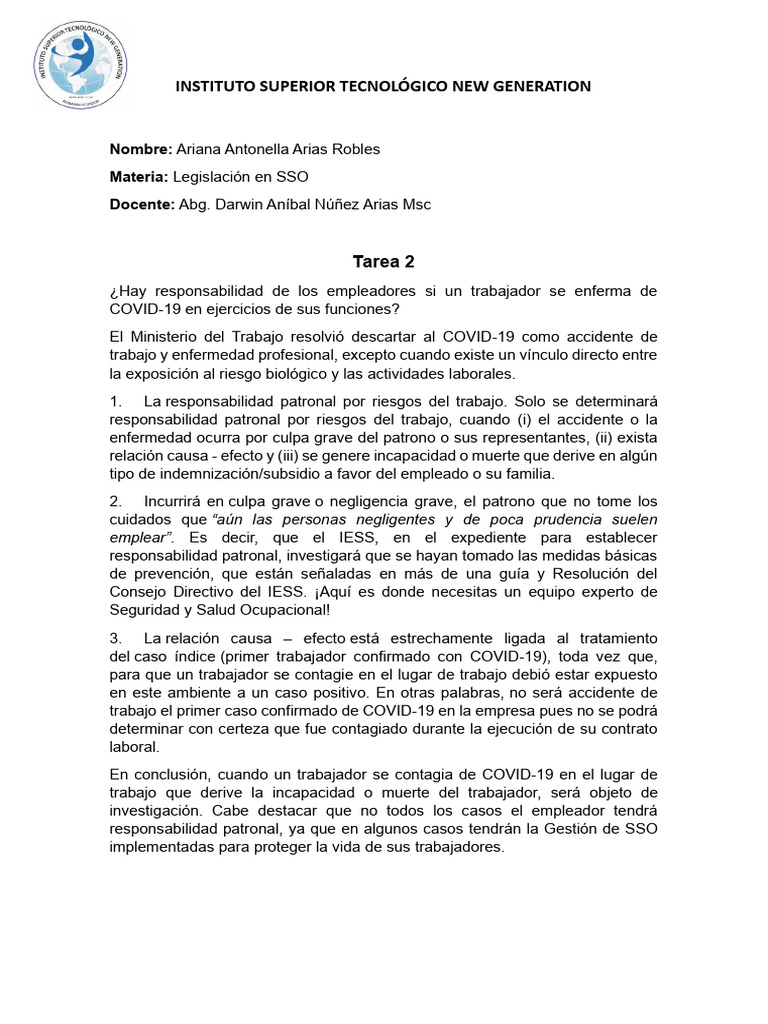 Tarea 2 Lesgilación Sso - Ariana Arias Robles | PDF