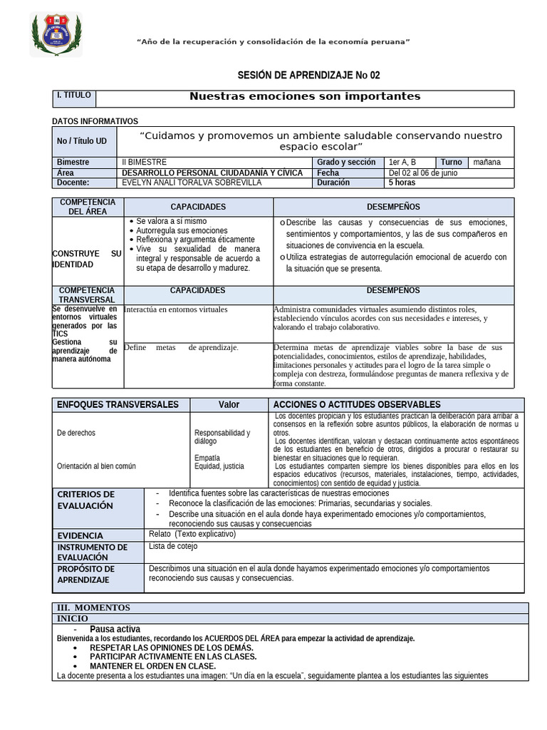 2 Sesión Las Emociones | PDF | Las emociones | Aprendizaje