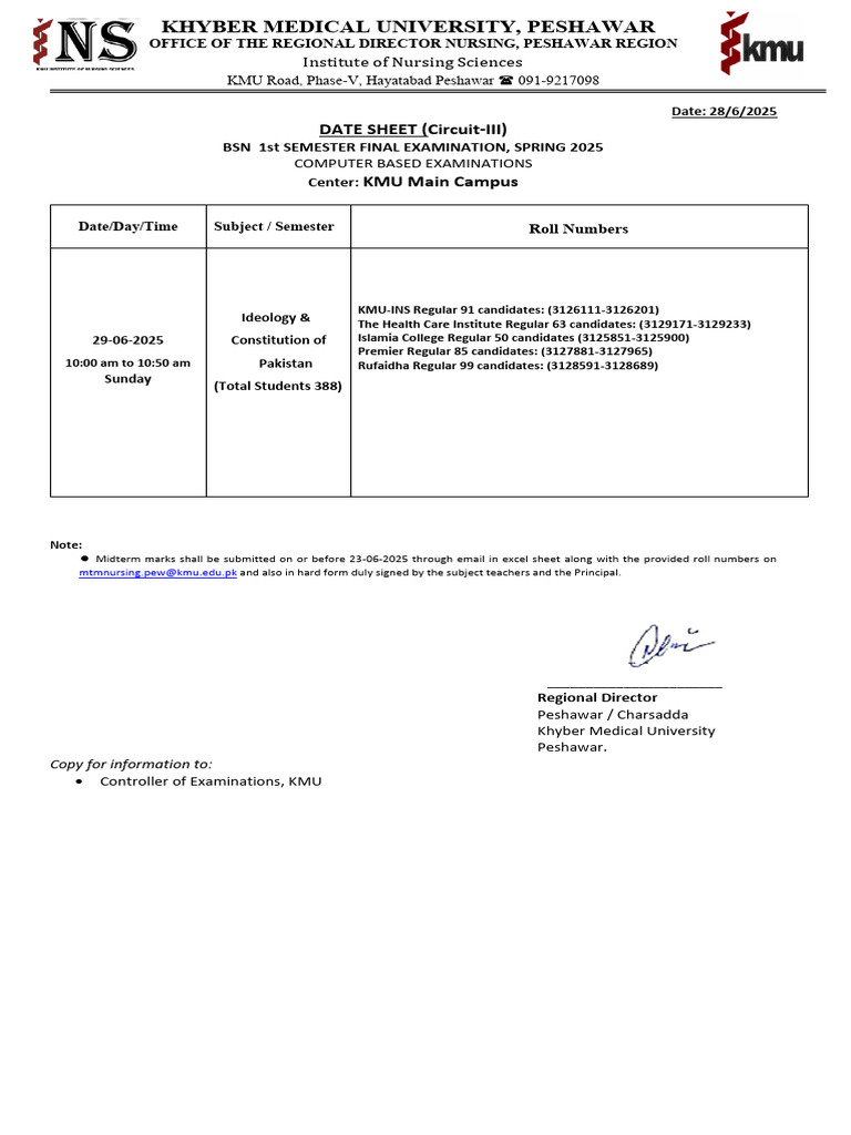 Circuit-III Ideology & Constitution of Pakistan Dated 29-06-2025 BSN 1st Sem Spring 2025 | PDF