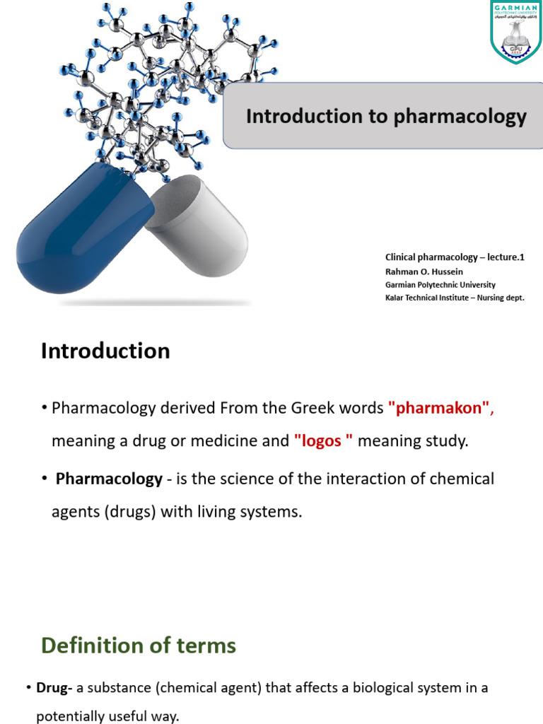 Lect.1 - Introduction To Pharmacology | PDF | Pharmacology | Drugs