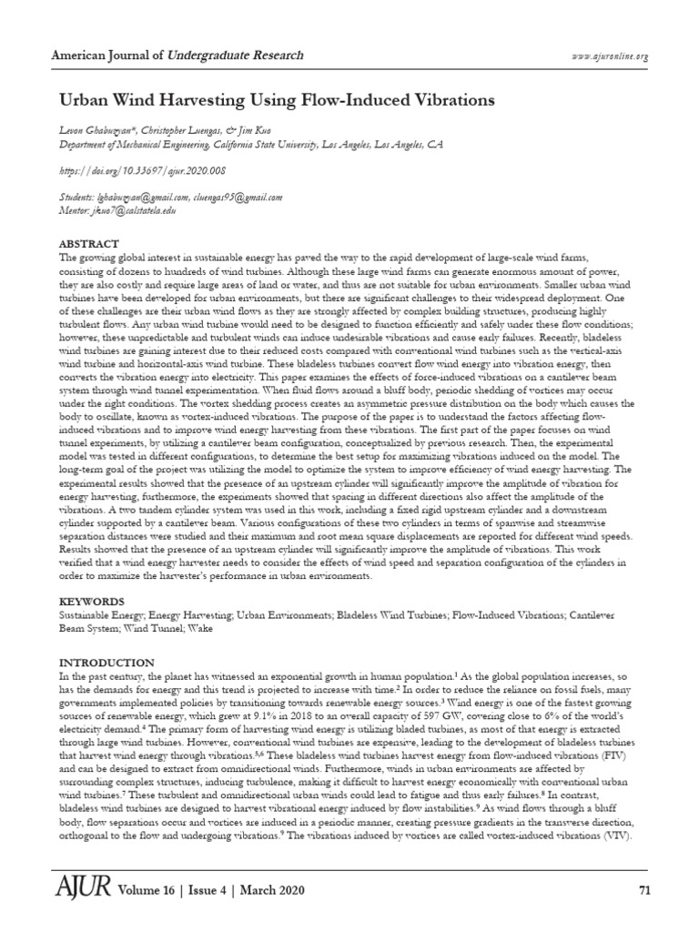 Urban Wind Harvesting Using Flow Induced Vibrations 1notc4wmsa | PDF ...