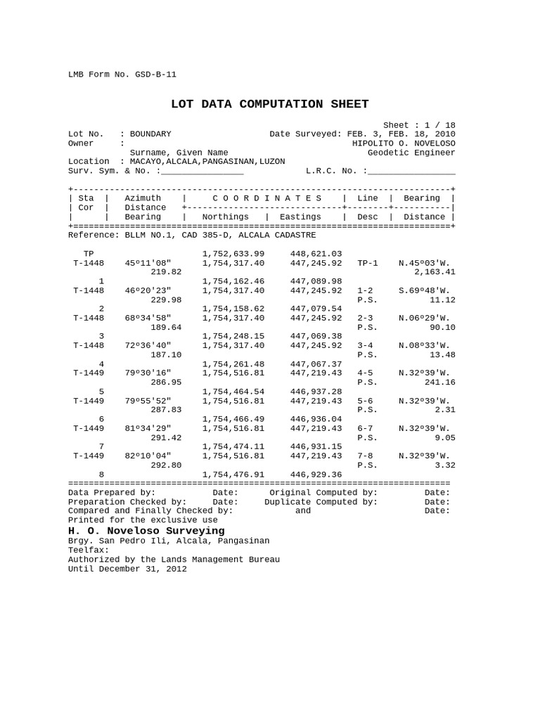 Lot Data Macayo | PDF | Surveying | Navigation