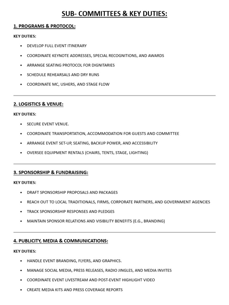 Event Committees and Their Responsibilities | PDF