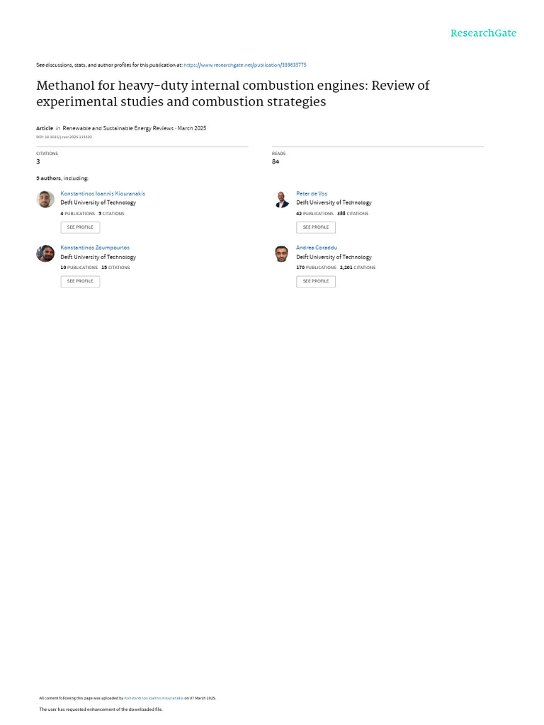 Methanol For Heavy-Duty Internal Combustion Engines: Review of ...