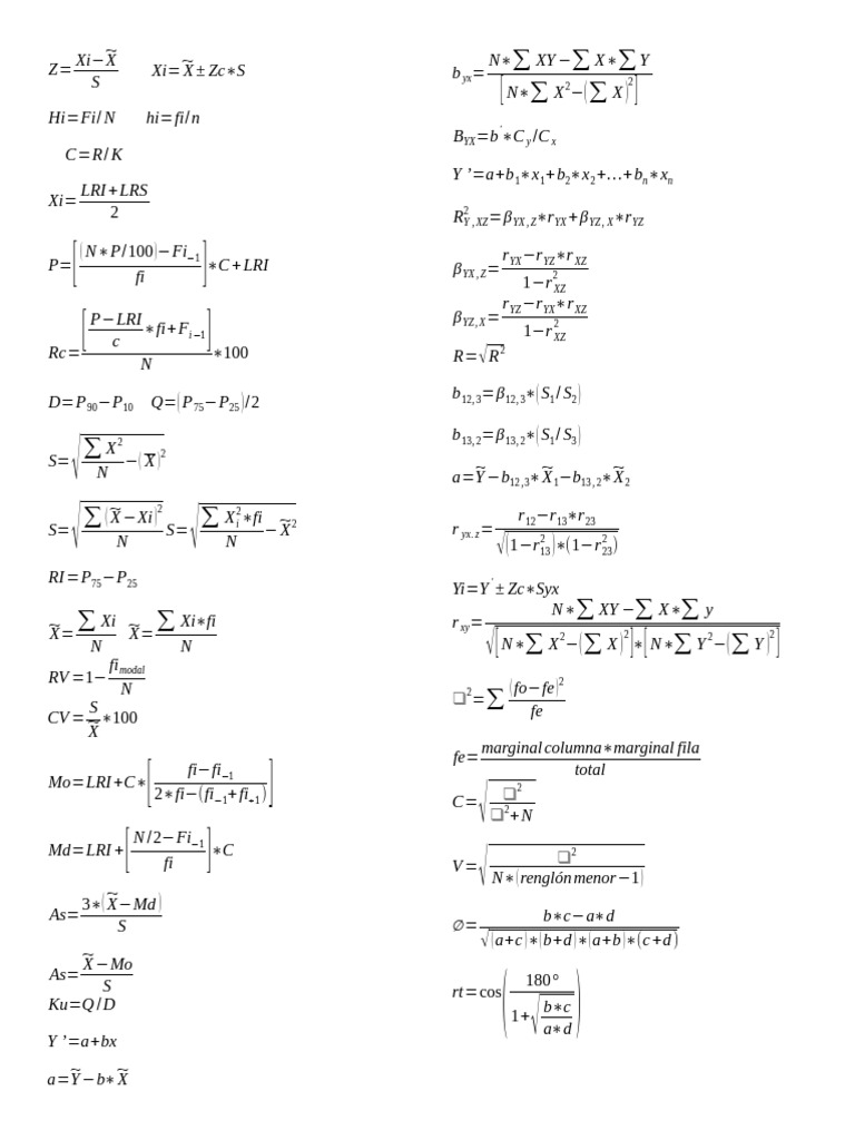 Statistical Analysis Formulas | PDF