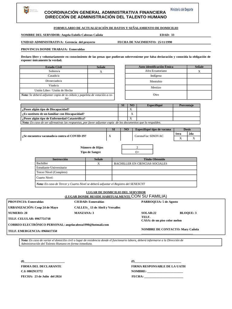 Formato Act de Datos y Domicilio | PDF