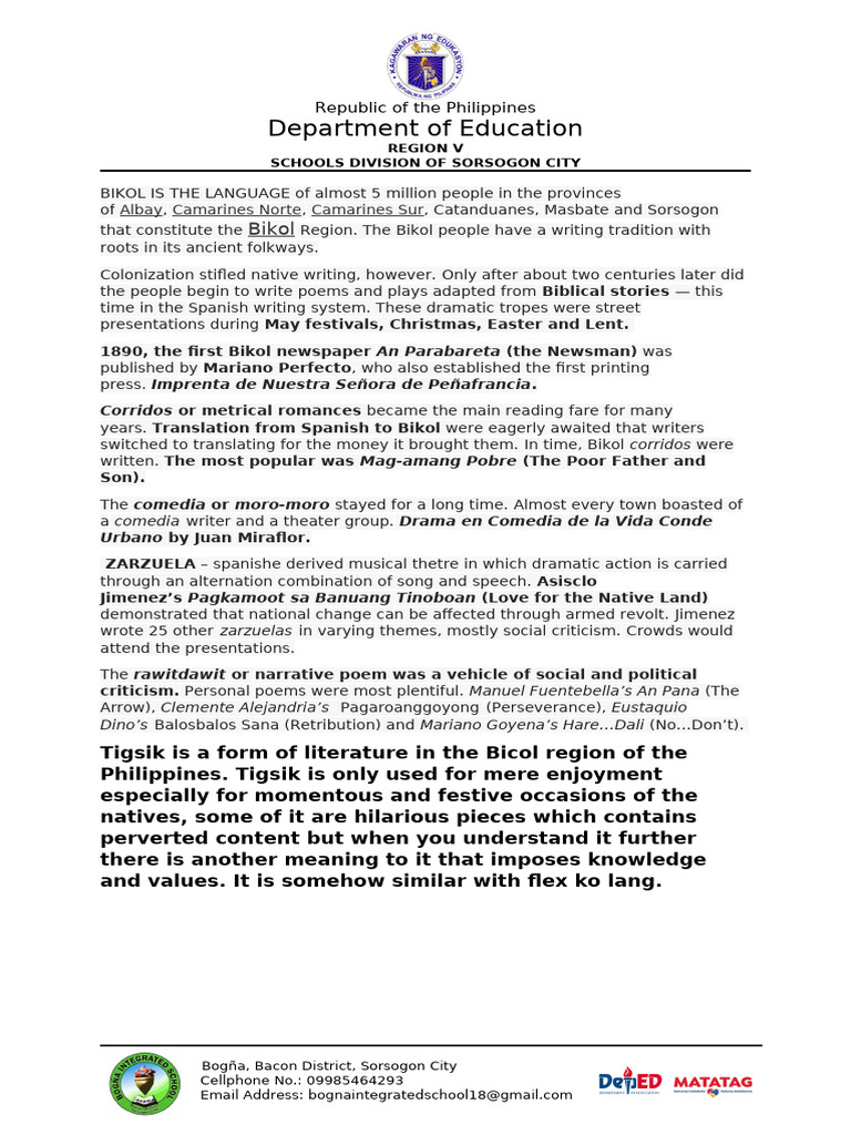 BIKOL IS THE LANGUAGE of Almost 5 Million People in The Provinces of | PDF