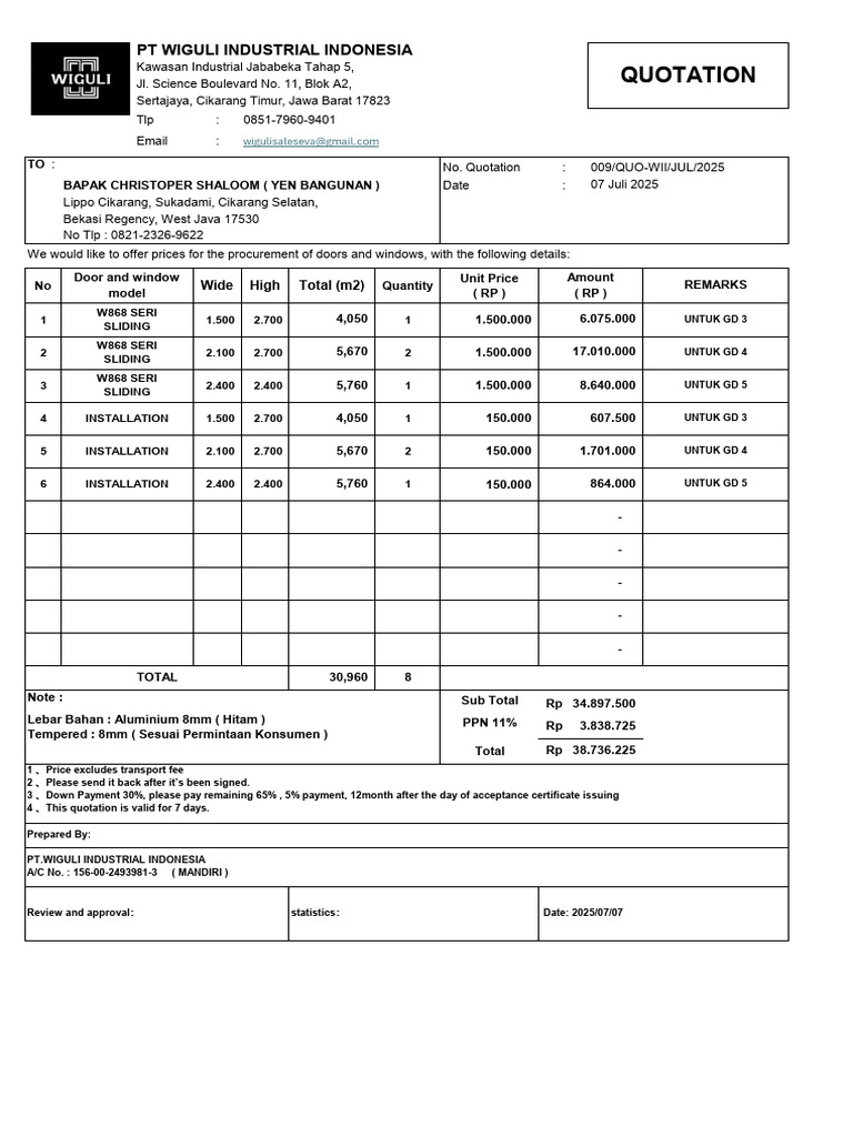 Quotation for Doors and Windows Supply | PDF