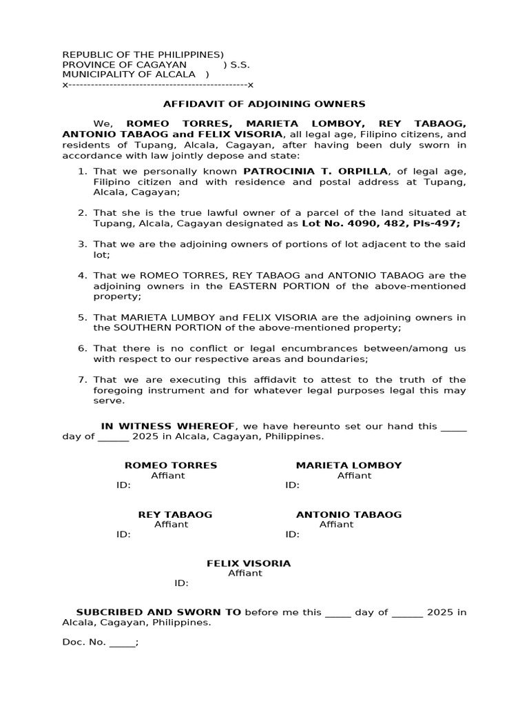Affidavit of Adjoining Owners | PDF
