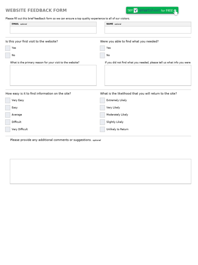 IC Website Feedback Form Template 9446 | PDF