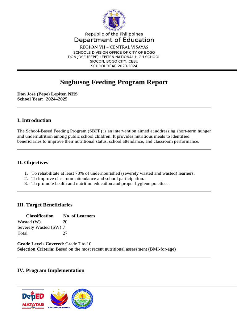 Sugbusog Feeding Program Narrative | PDF | Malnutrition