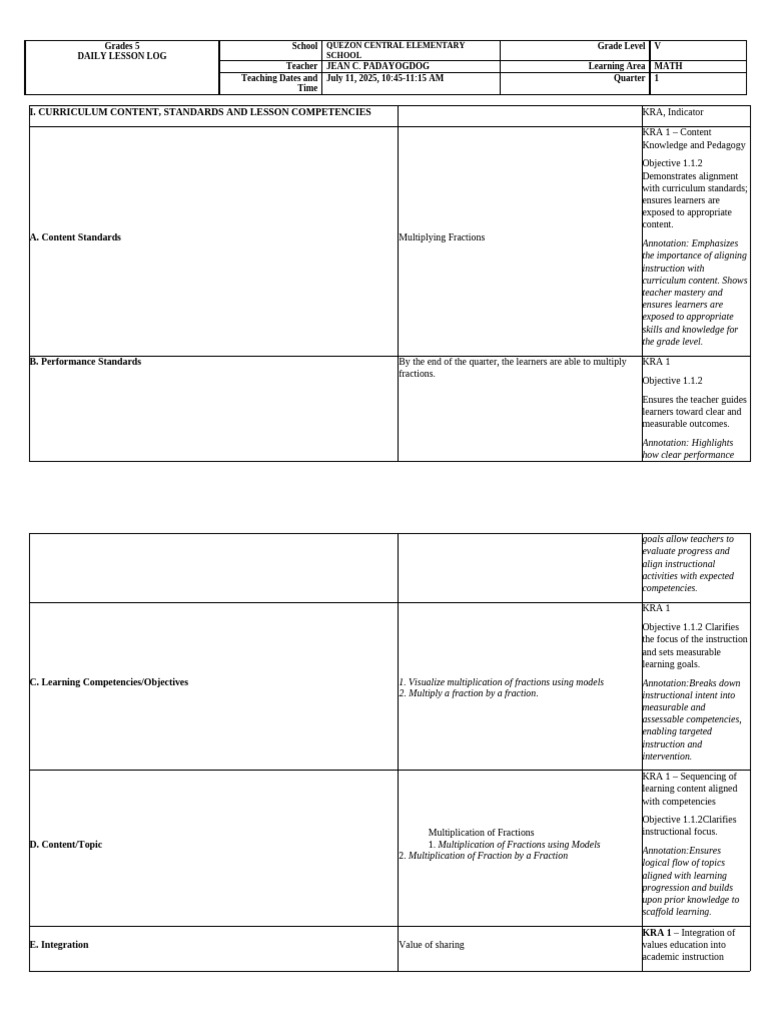 Jean Cot DLP Math 5 q1 With Reflection | PDF | Learning | Educational Assessment