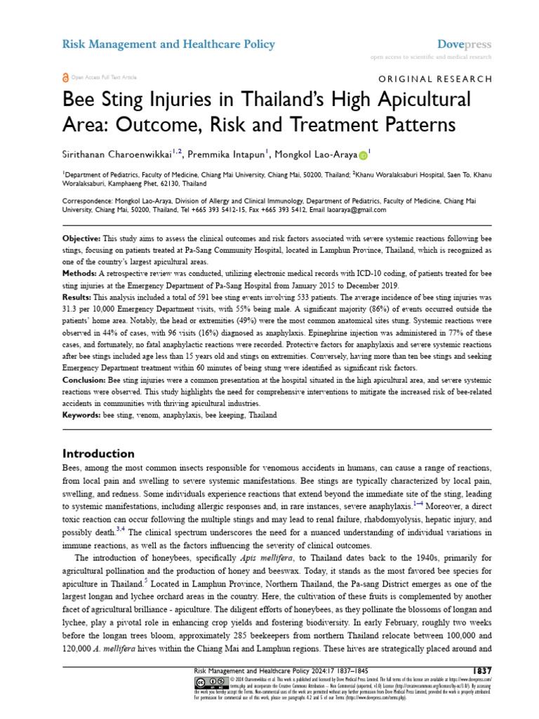 RMHP 470007 Bee Sting Injuries in Thailand Rsquo S High Apicultural ...