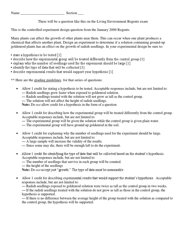 Le Regents Scientific Experiment Rubric and Practice | PDF | Catalase ...