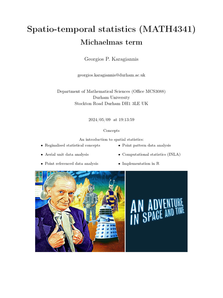 Spatio-Temporal Statistics IV Michaelmas 2023 | PDF | Groundwater ...