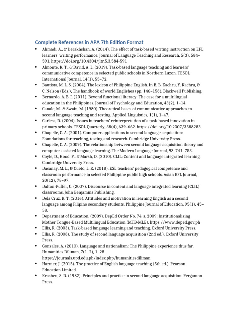 Complete References APA Format | PDF | English As A Second Or Foreign ...