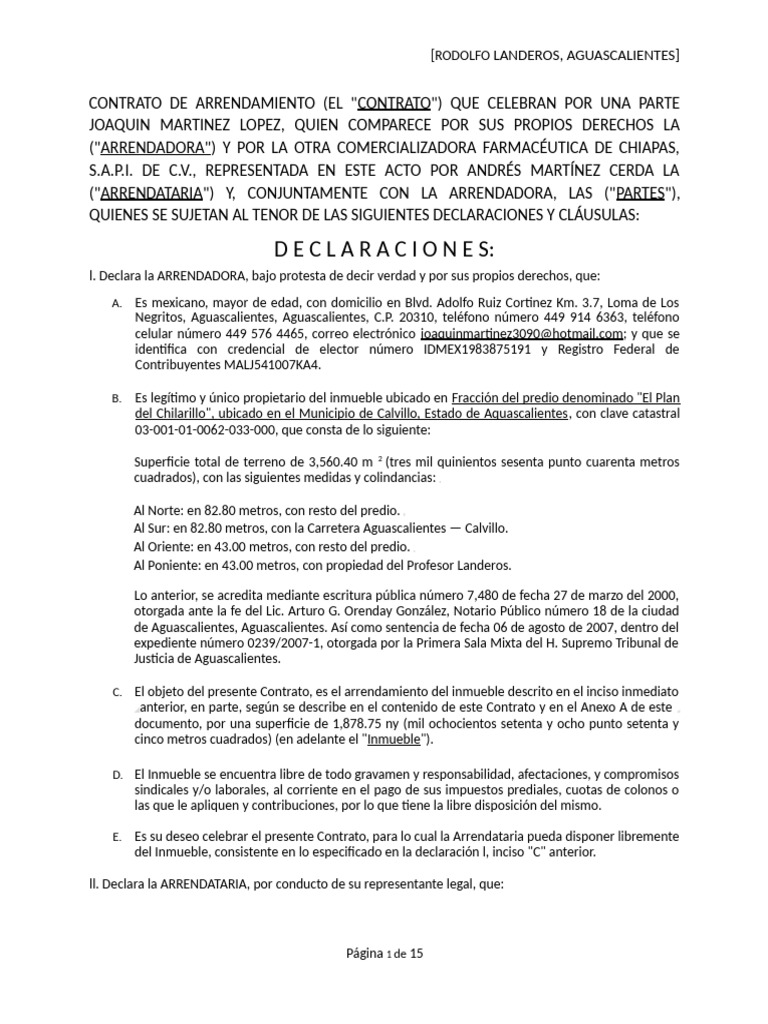Contrato de Arrendamiento en Aguascalientes | PDF | Propiedad | Ley común