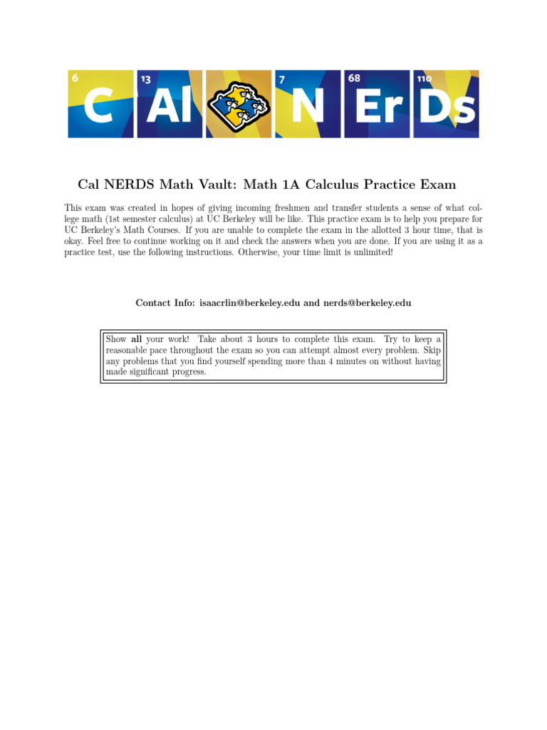 Cal NERDS Math Vault Math1A | PDF | Mathematical Analysis | Mathematics