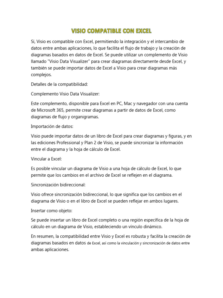 Compatibilidad de Visio con Excel | PDF