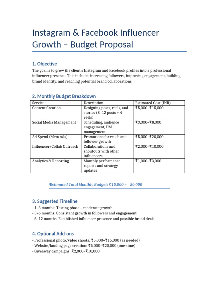 Instagram Influencer Growth Proposal | PDF