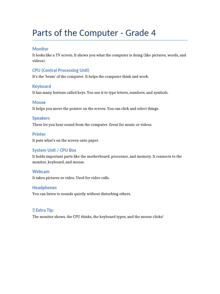 Parts of The Computer Grade4 | PDF
