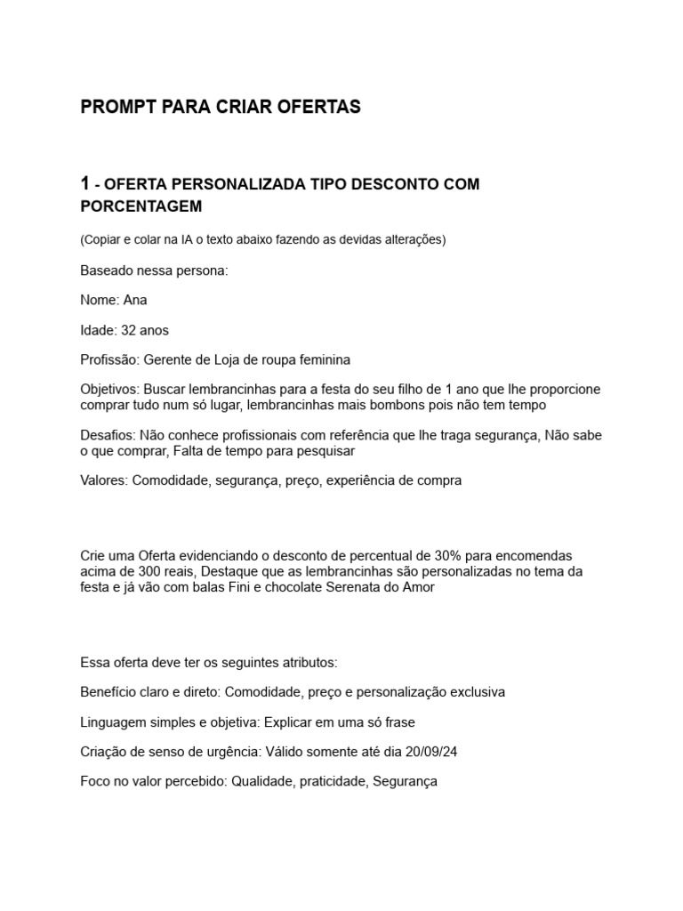 Prompt Para Criar Ofertas | PDF | Qualidade (negócios)