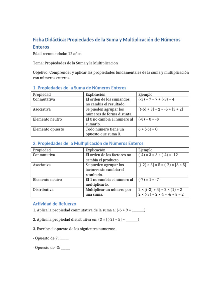 Ficha Propiedades Enteros | PDF