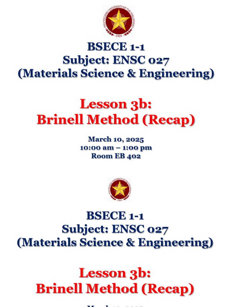 Lesson 3b Recap Brinell Hardness March 10 2025 | PDF