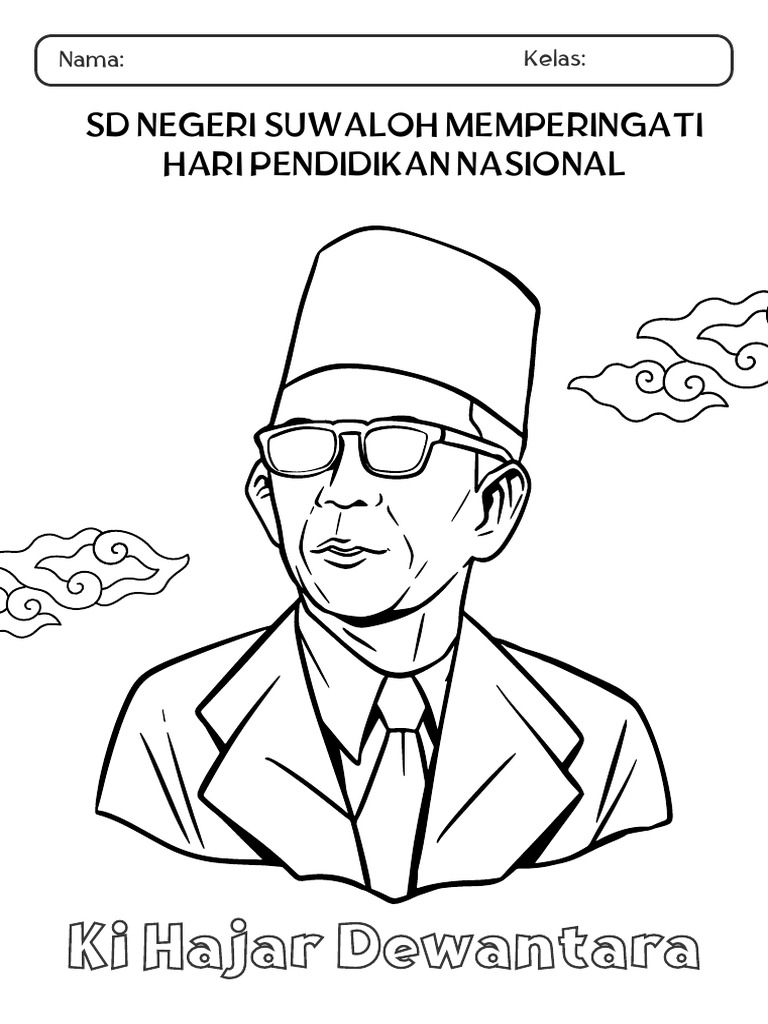 Lembar Kerja Mewarnai Tokoh Pahlawan Nasional Ki Hajar Dewantara Hitam ...