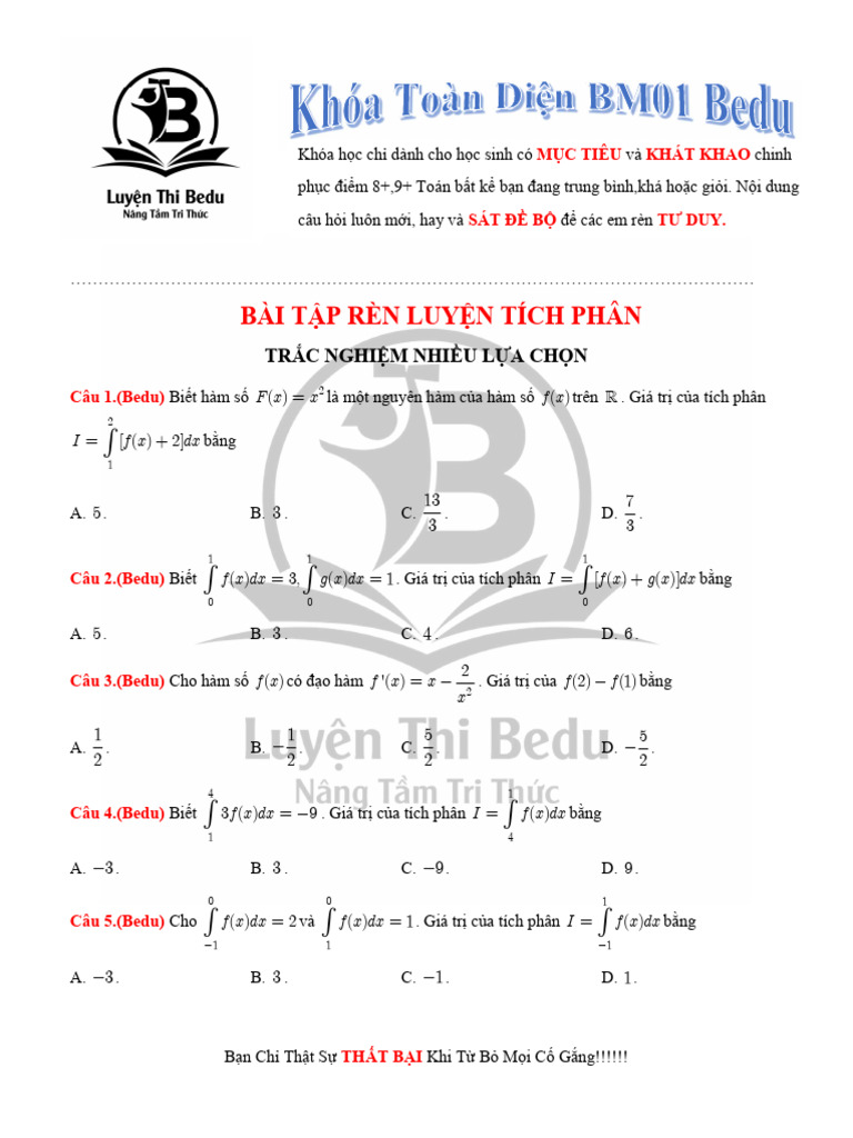 Bài 5 - BTRL Tích Phân | PDF