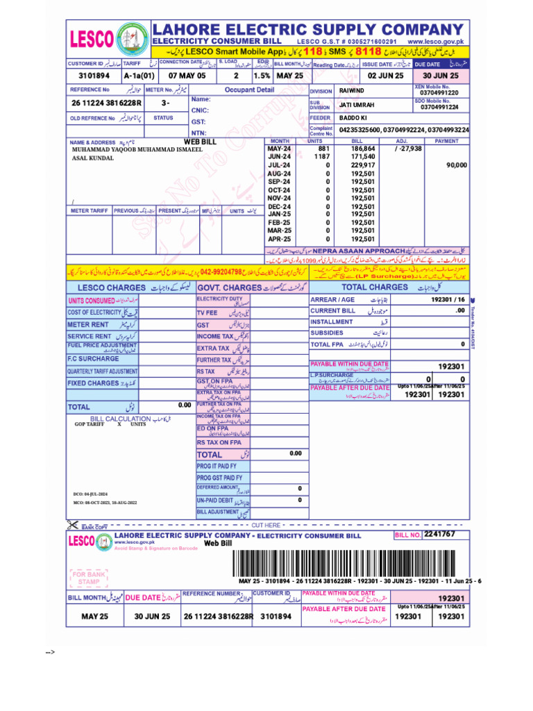 Web Bill Summary for 192301 | PDF
